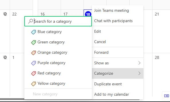 Group calendar custom categories - Microsoft Q&A