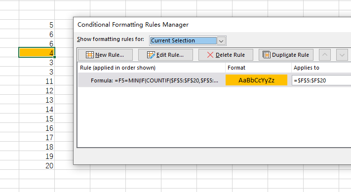 Conditional formatting formula for UNIQUE MIN - Microsoft Q&A