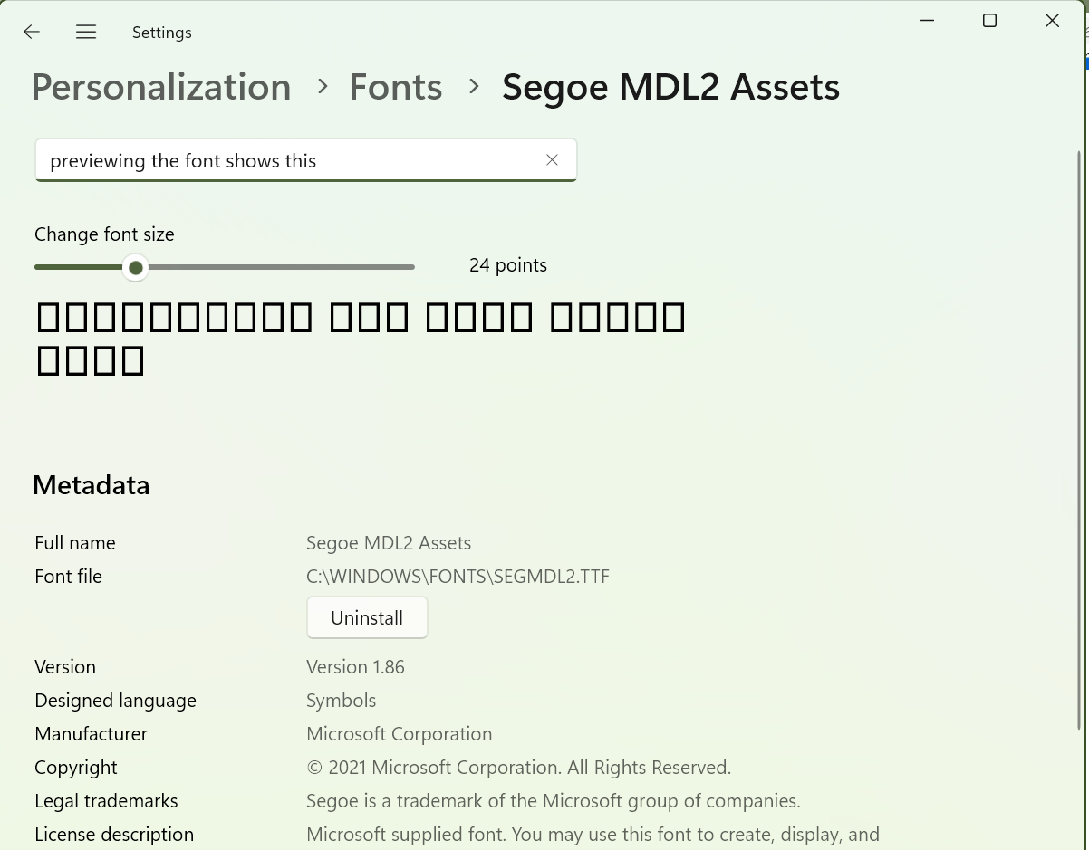 system Font SEGOE FLUENT display in Windows 11 font manager is garbled ...