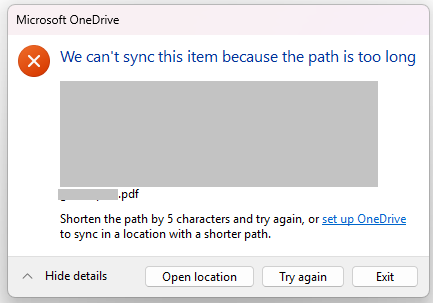 one drive sync error - file name too long - Microsoft Q&A