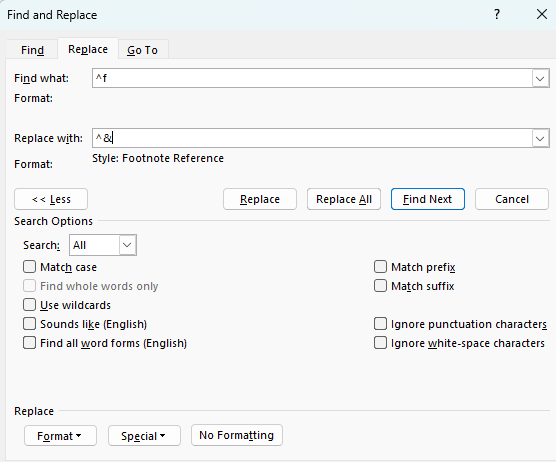 Applying footnote style to all footnotes without affecting reference ...