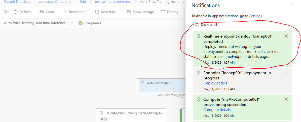 Issues for implementing a real-time inference pipeline! The DEPLOY button does nothing ...