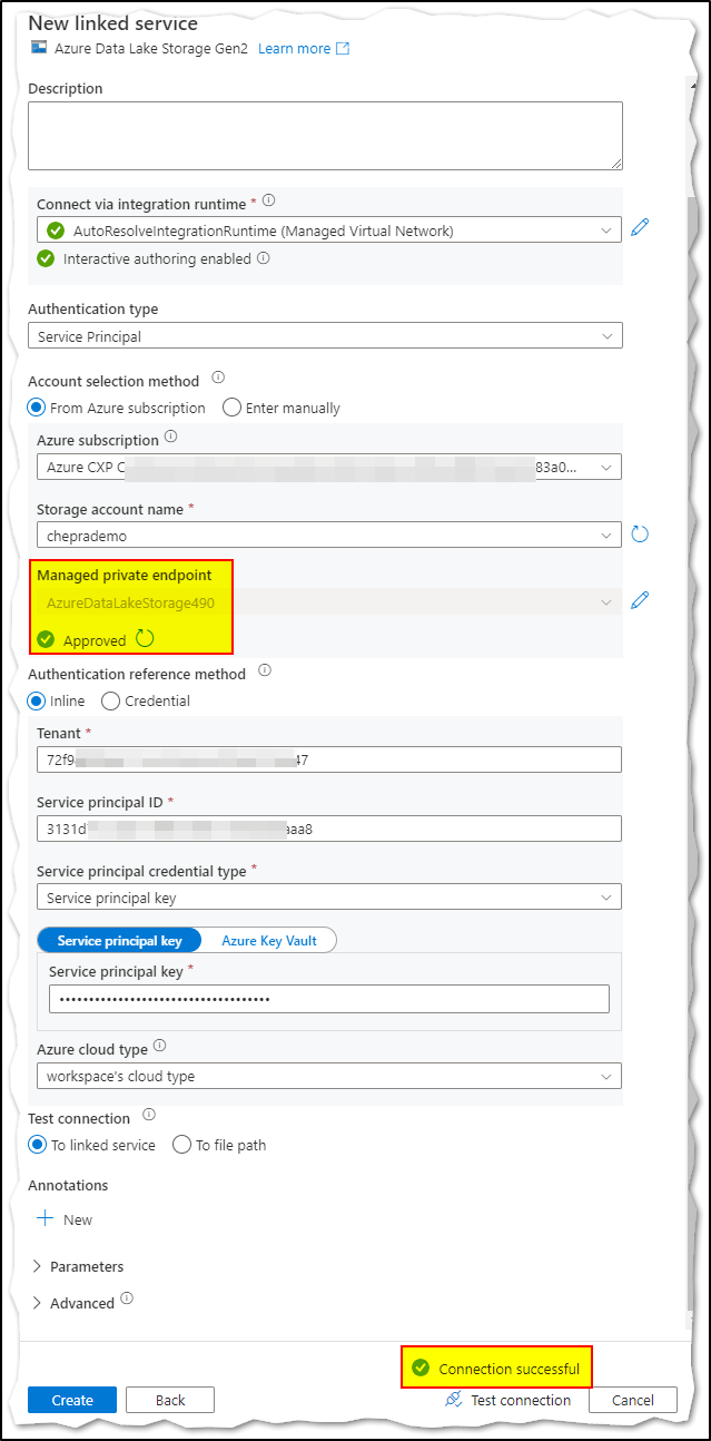 Not able to create Azure Data lake Storage Gen 2 Linked service in Synapse Workspace with ...