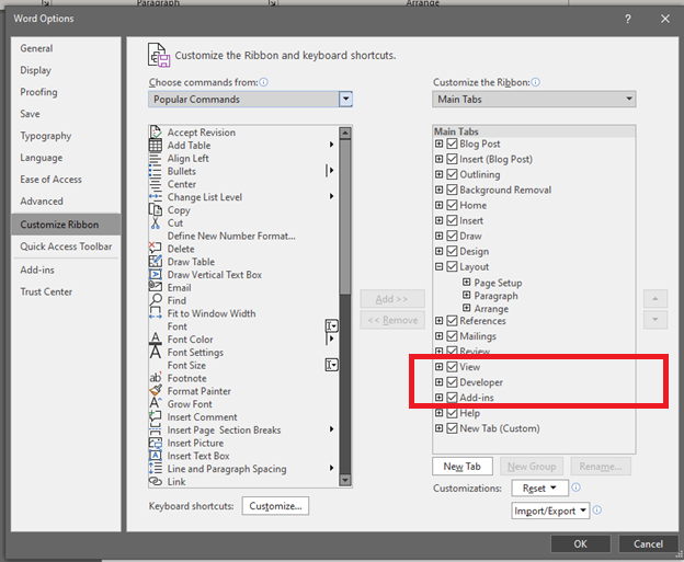 Cant add "Developer" mode on the ribbon of Word - Microsoft Q&A