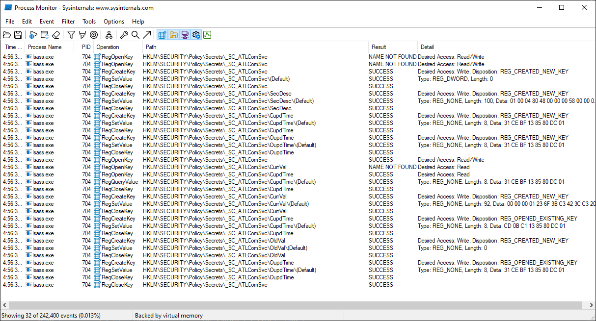 Using Process Monitor to see HKLM\Security or calls to ...