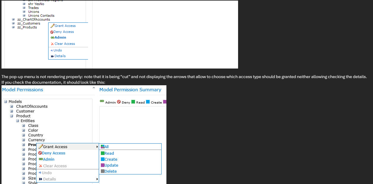 The pop-up menu is not rendering properly: note that it is being “cut” and not displaying the ...