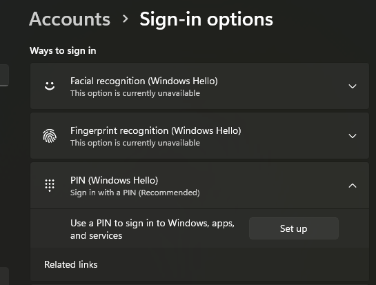 How to reset Windows Hello PIN if I am stuck in a loop due to no "reset ...