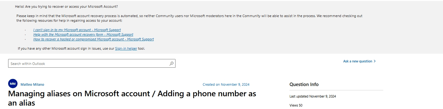 Managing aliases on Microsoft account / Adding a phone number as an ...