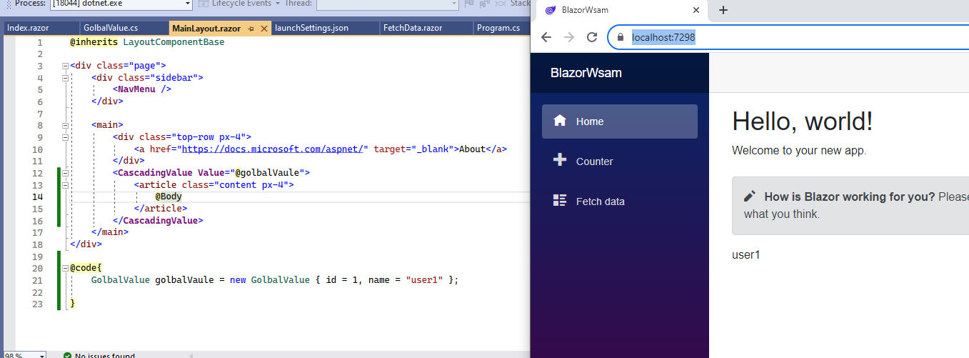 Blazor accessing global variable issue - Microsoft Q&A Blazor accessing global variable issue - Microsoft Q&A