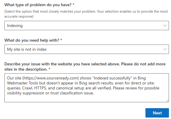 Our official website is fully indexed but completely missing from Bing ...