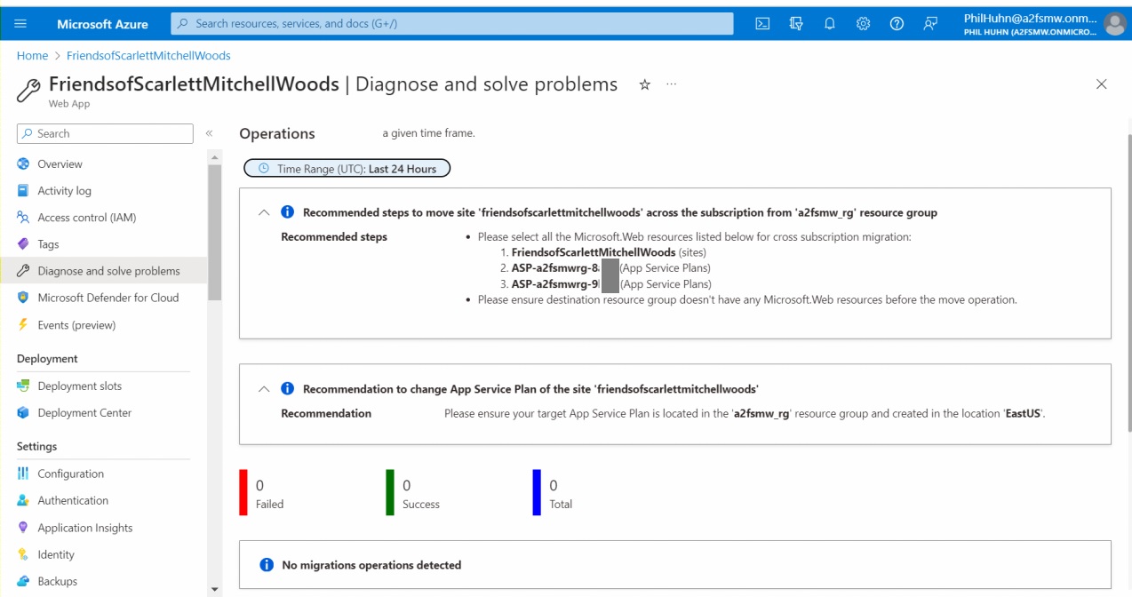 Move App Service from one subscript to another, now “Error establishing a database connection ...