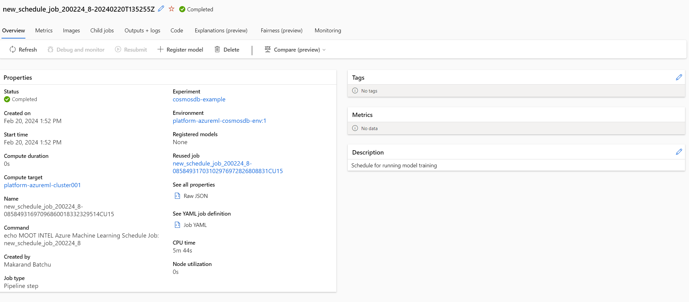 I Am Trying To Schedule My Azure Ml Command Job It Runs Fine The First Time But From Second