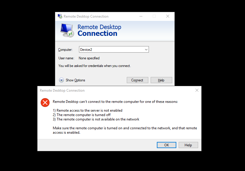 From my server when I tired to get in client machine using the computer ...