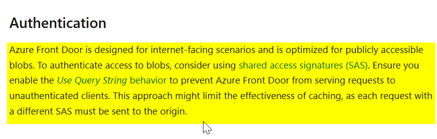 Origin (blob storage) has Allow Blob anonymous access Disabled and Azure Front Door doesn't ...