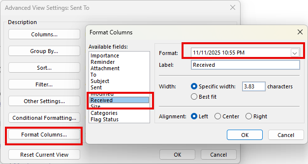 How to get both date and time to show in Sent box in Outlook 365 ...