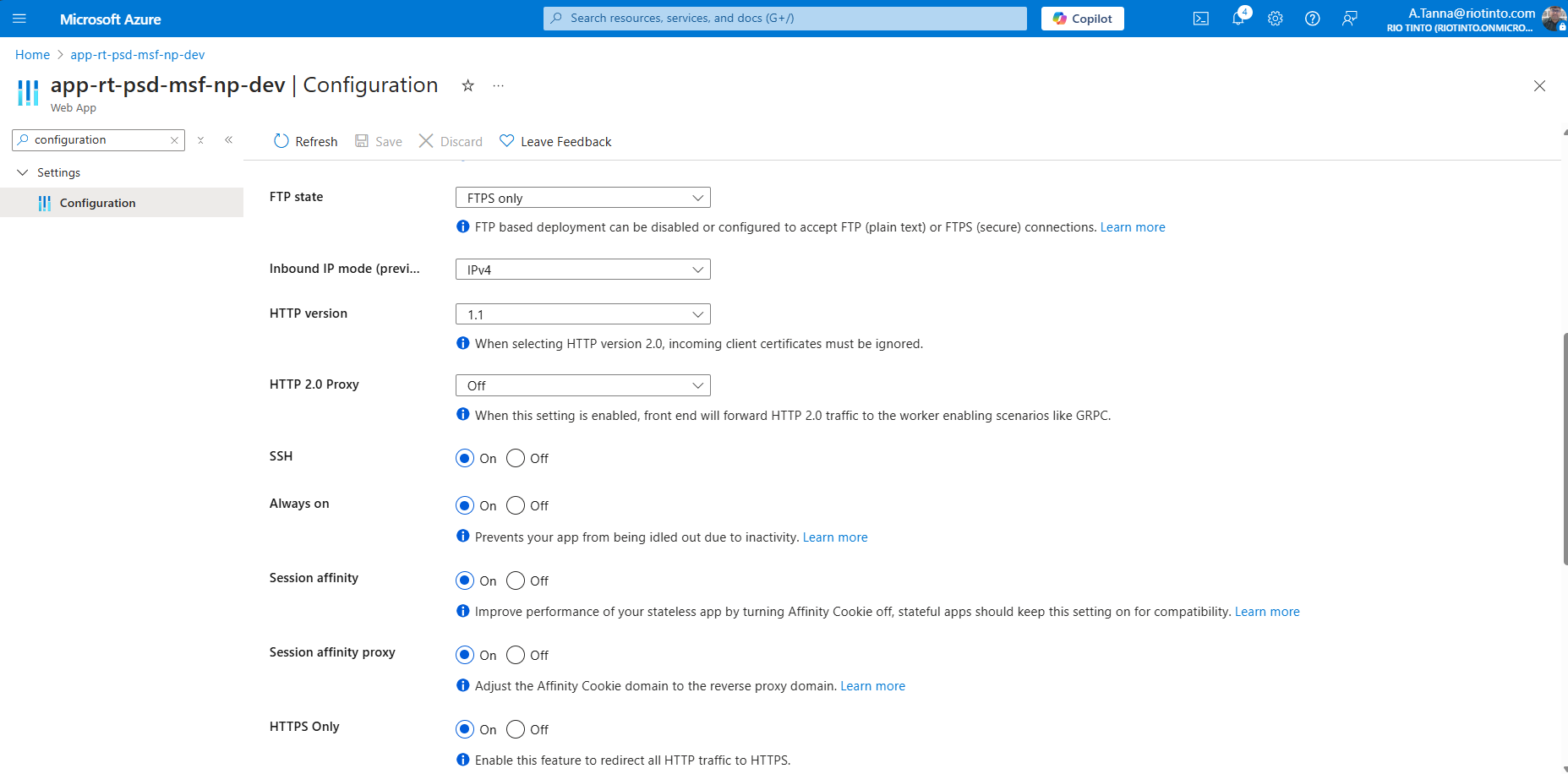 Unable to connect when SignalR is used (not Azure SignalR service) in Azure App Service ...