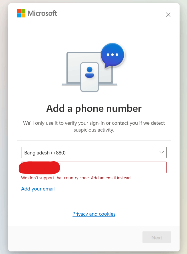 Why don't you support Bangladeshi phone number? - Microsoft Q&A