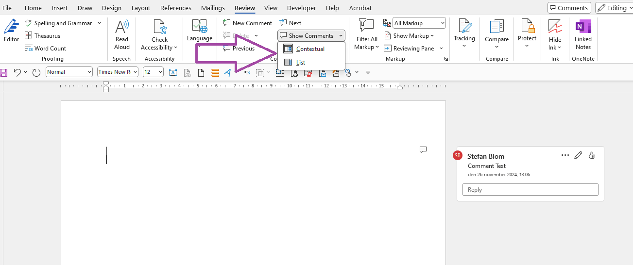 In Microsoft word I can see all comments and responses in web version ...
