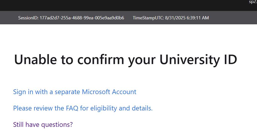 Can't Verify my student ID in azure portal - Microsoft Q&A
