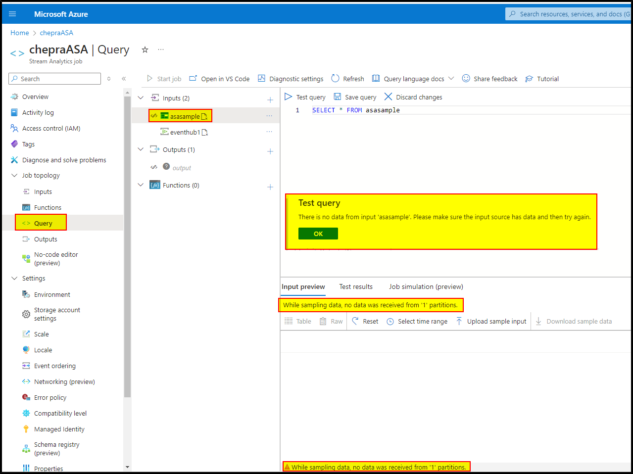 I have placed a .json file in the Data storage container which I have created, While I am trying ...