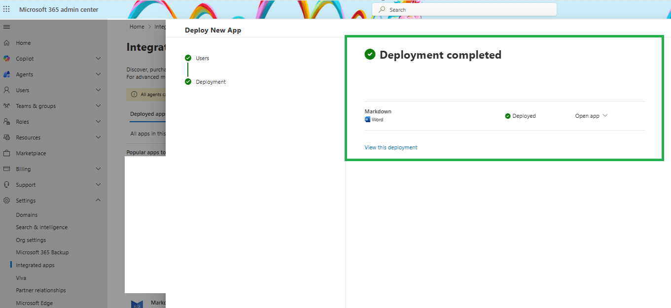We are using M365, I'm the admin. I deployed an "Word add-in" which is ...