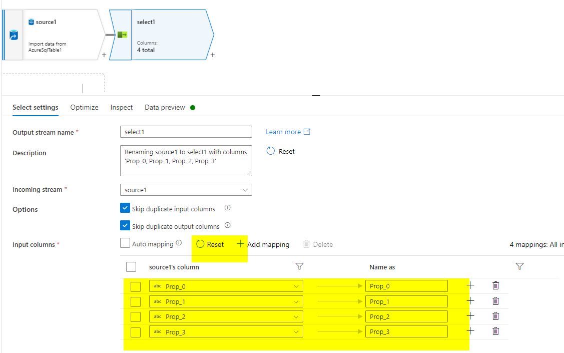 How to show mapping columns in Select - Data flow - Microsoft Q&A
