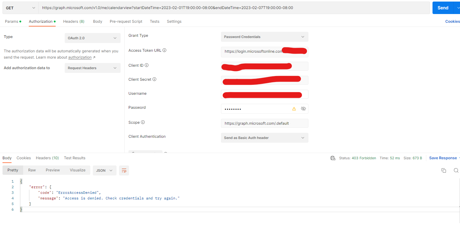 Microsoft Graph Throwing 403 Error for Calendar with Correct Permissions - Microsoft Q&A