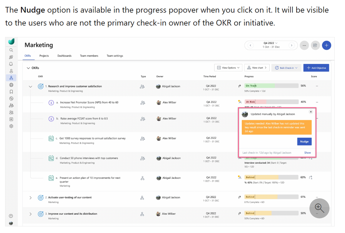 How to trigger nudge feature in viva goals? - Microsoft Q&A