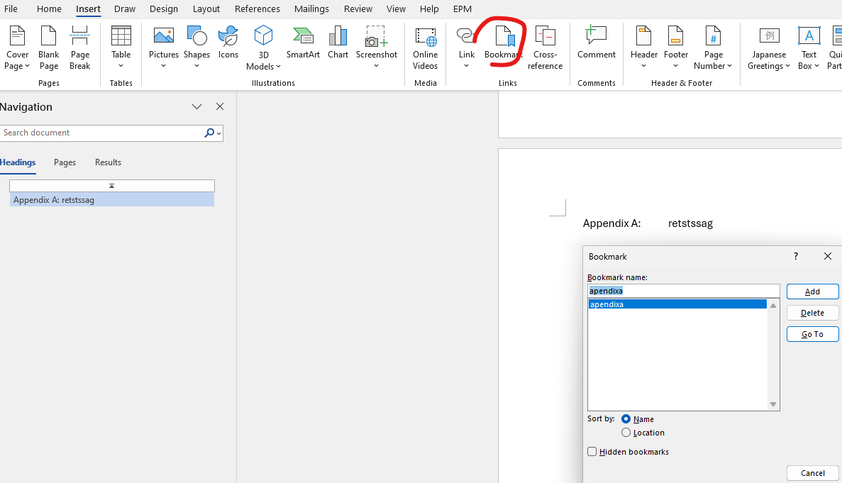 How can I add a shortcut to an appendix. Like as a hyperlink on a word ...