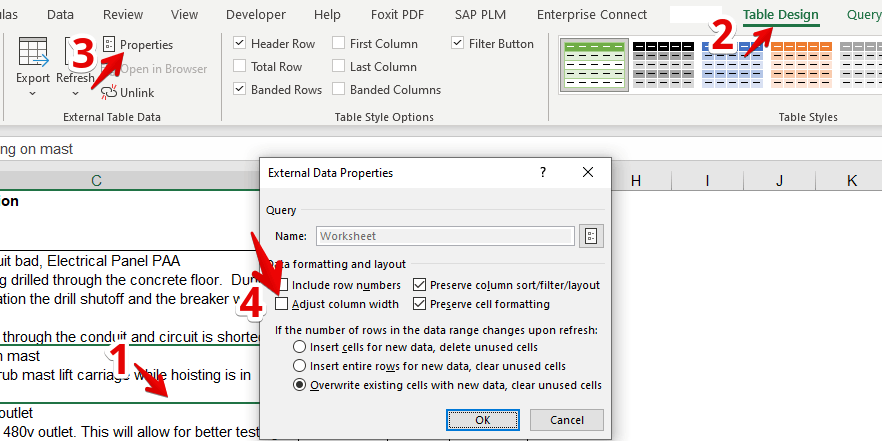 In Excel 365, loading data query changes column size - Microsoft Q&A