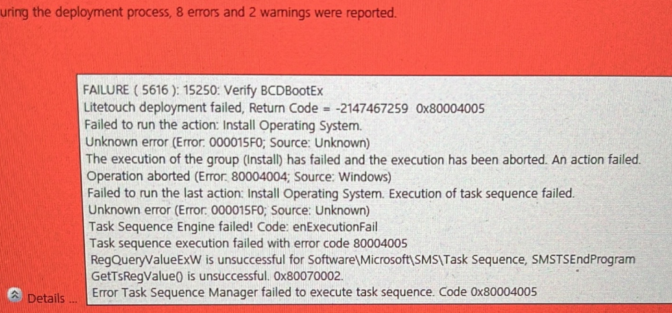 Failure (5616): 19: verify BCDBootEx.failed to run install opearting ... Failure (5616): 19: verify BCDBootEx.failed to run install opearting ...