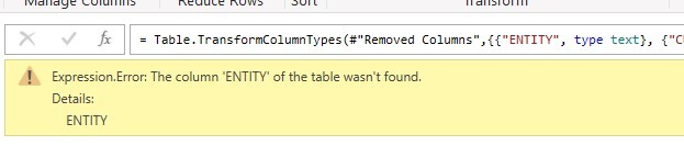 Power query keeps saying "Expression.Error The column " " of the table wasn't found. But that ...