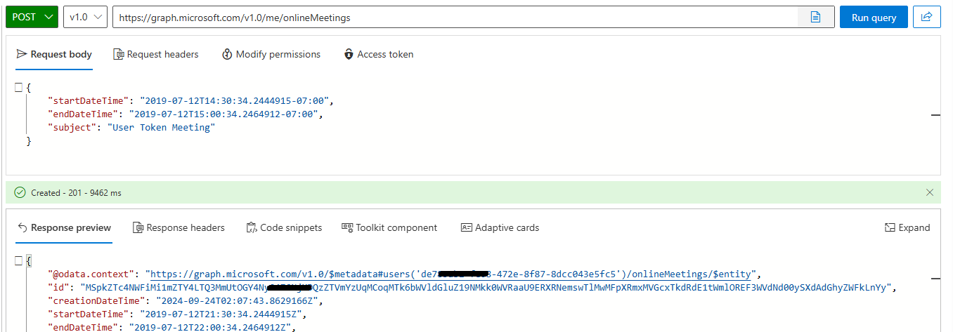 Error in Create onlineMeeting - Microsoft Q&A