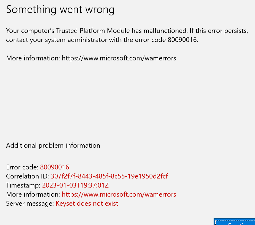 problem with office : "trusted platform module" code 80090016 ...