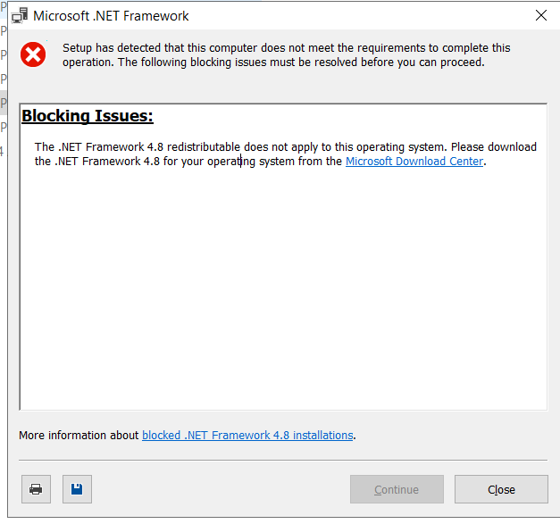 Windows Server 2019 Essential (Winver 1809) .net framework 4.8 Blocking Issues: The .NET ...