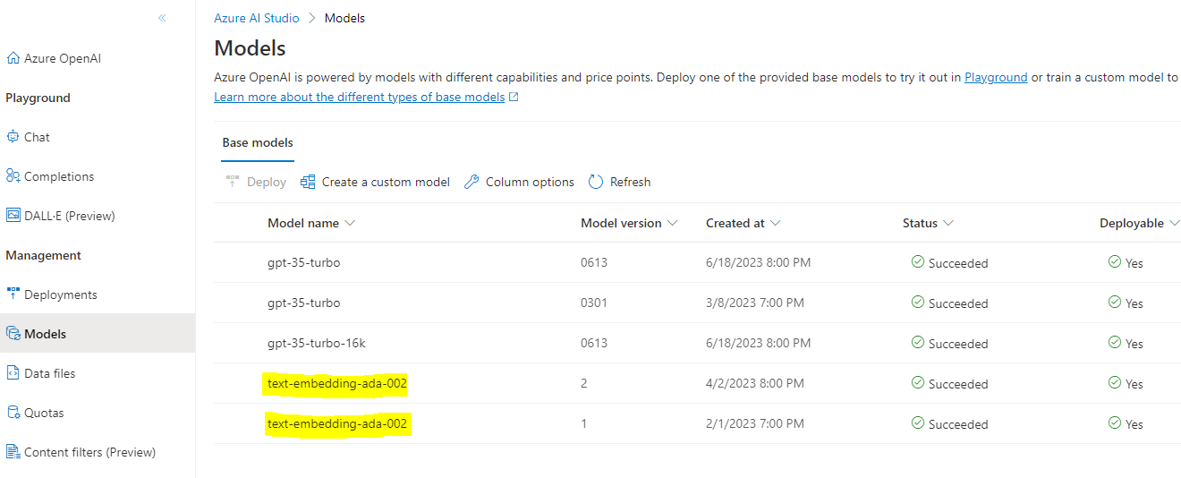 Azure OpenAI Embeddings model not available in the dropdown - Microsoft Q&A Azure OpenAI Embeddings model not available in the dropdown - Microsoft Q&A