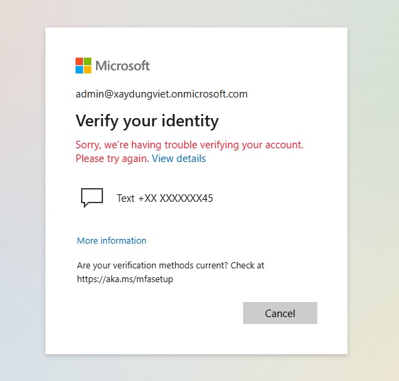 Sorry, we're having trouble verifying your account. Please try again ...