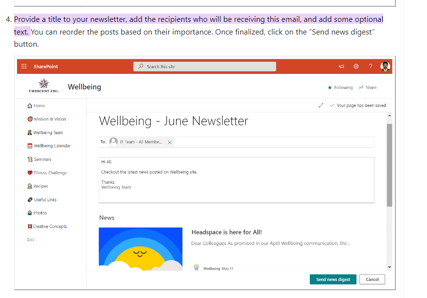 Does the SharePoint Online automatic news digest email get sent to ...