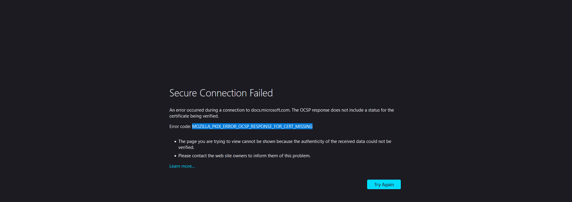 Unable to load Microsoft docs site using Firefox - Microsoft Q&A