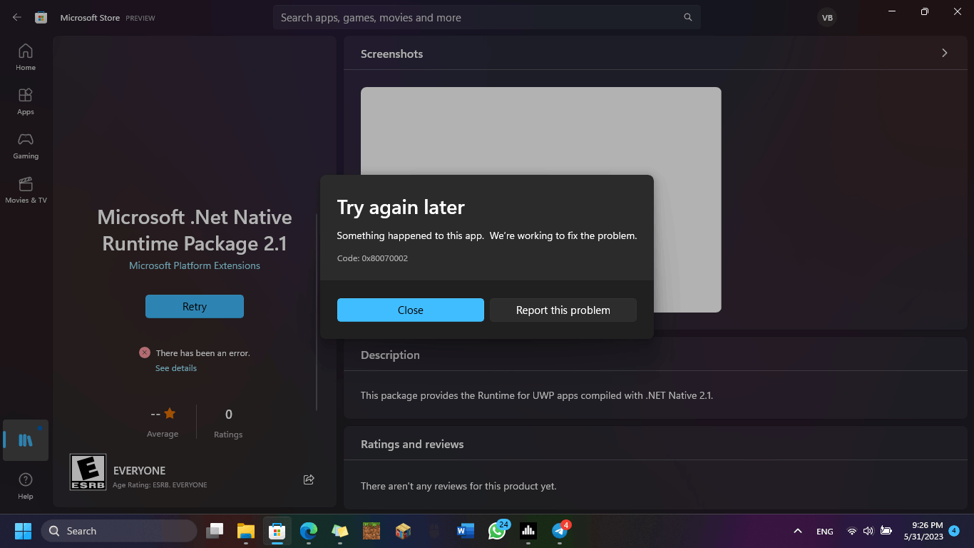 I can´t install anything nor update with xbox and the Microsoft Store because I get this error ...