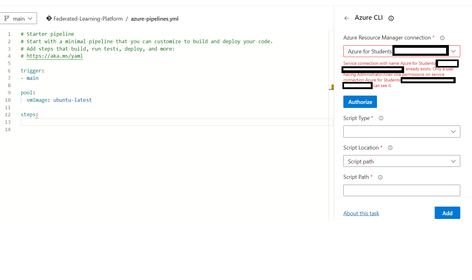 How to get access to Microsoft Entra for Azure pipelines, having an Azure Student Subscription ...