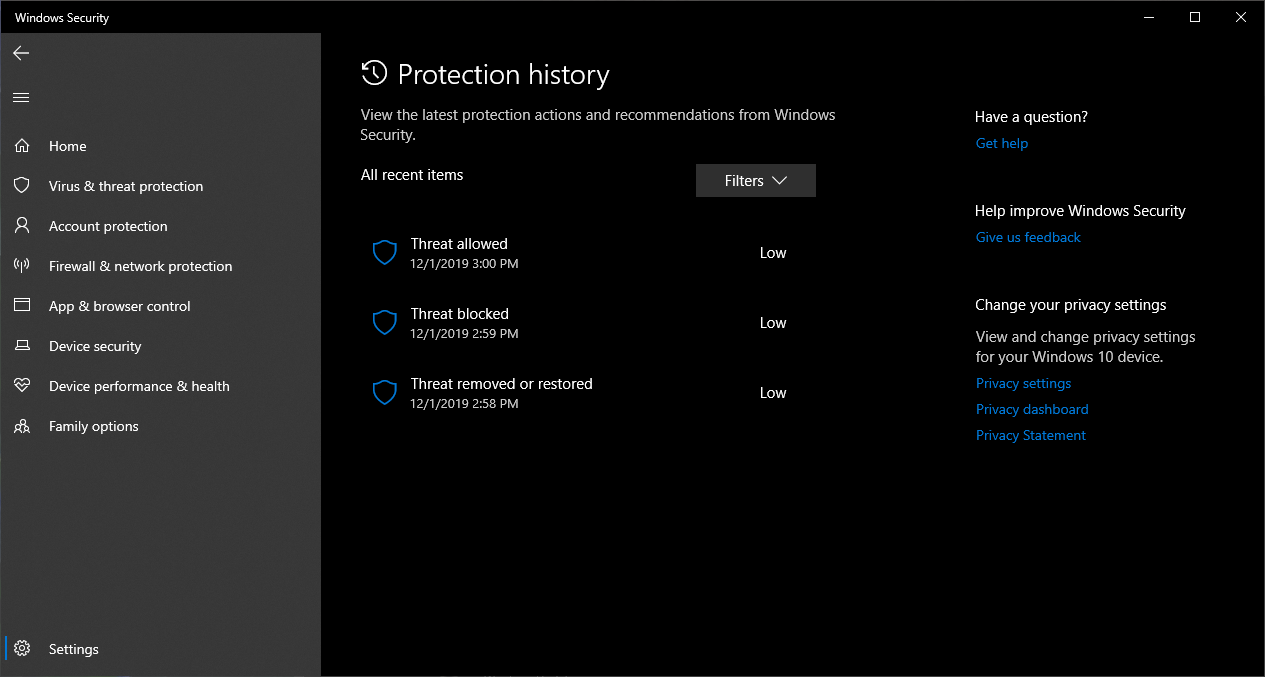 Windows Security - Protection History - Microsoft Q&A