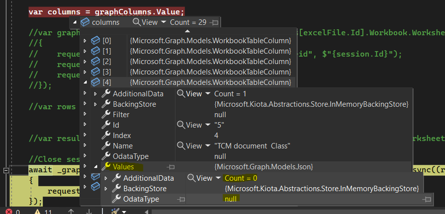 Graph Sdk V5 Read Exel Columns The Values Are Empty Why Microsoft Qanda