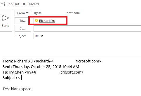 Employee's email display name appearing as a former employee name ...