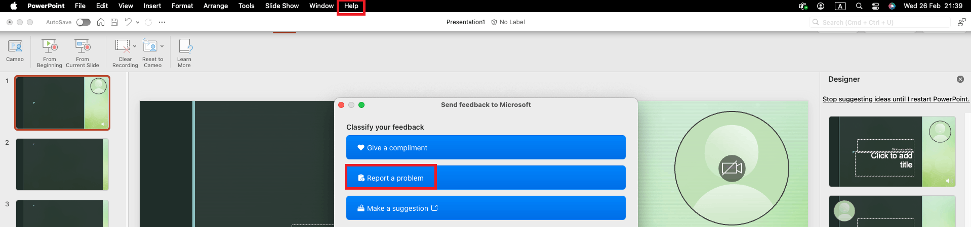 Powerpoint Record Cameo adds a new Camera Shot to the bottom right ...