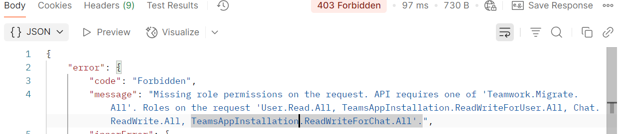 Unable to Send Message to Personal Scope Bot using Microsoft Graph API - Microsoft Q&A