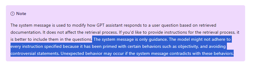 Changing the system prompt does not change chat behaviour - Microsoft Q&A