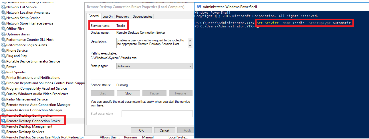 Remote Desktop Connection Broker Service start type changed from Auto ...