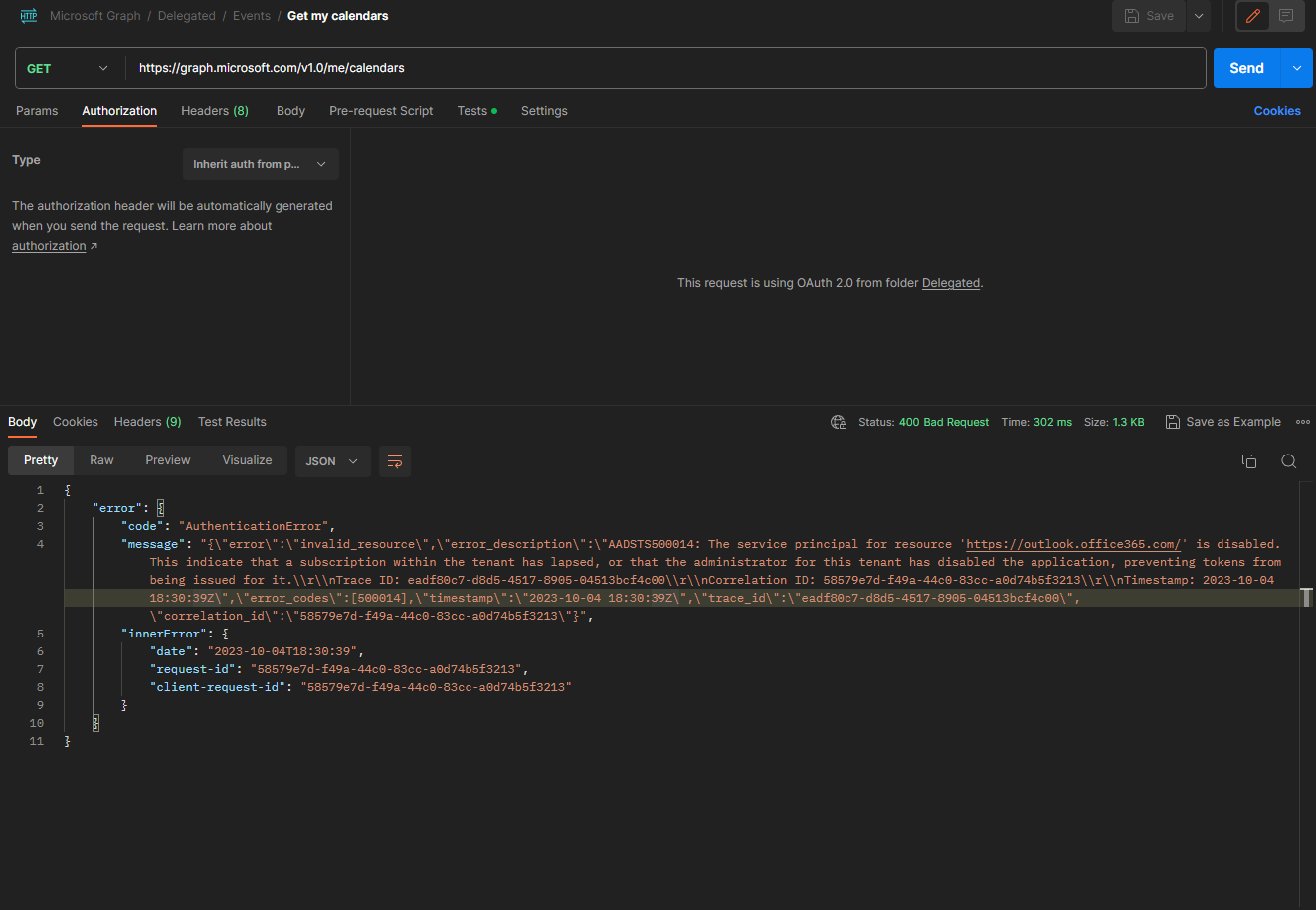 Im Having An Error Authenticating With Resource When Trying To Use Microsoft Graph Microsoft Qanda
