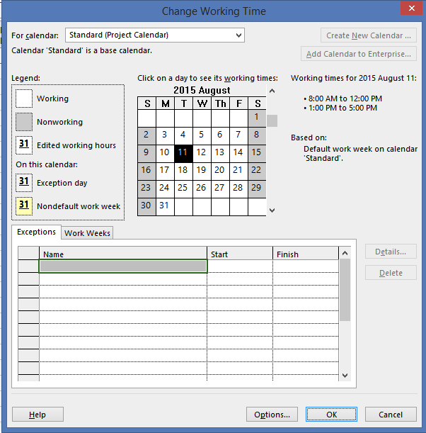 Unable to Change Working Days in Calendar (Project Online) - Microsoft Q&A